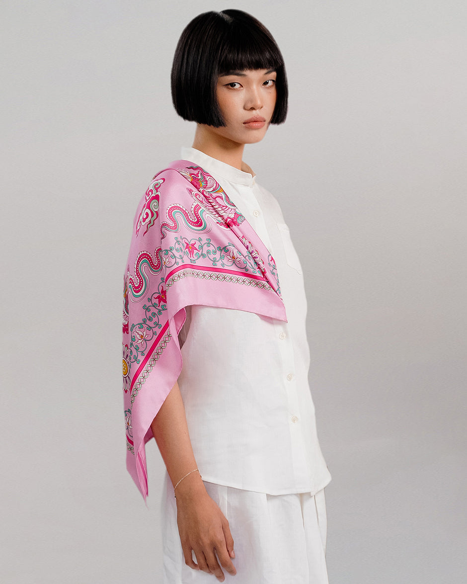 Khăn Lụa Phụng Vũ Vân Ca Folk Form | Hồng – Folk Form VN